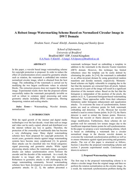 Pdf A Robust Image Watermarking Scheme Based On Normalized Circular