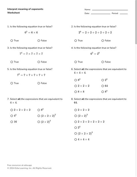 Missing Exponent Worksheet