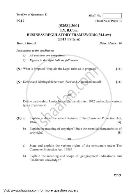 Business Regulatory Framework Mercantile Law 2017 2018 Bachelor Of Commerce B Com 3rd Year