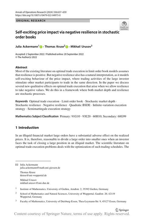 Pdf Self Exciting Price Impact Via Negative Resilience In Stochastic Order Books