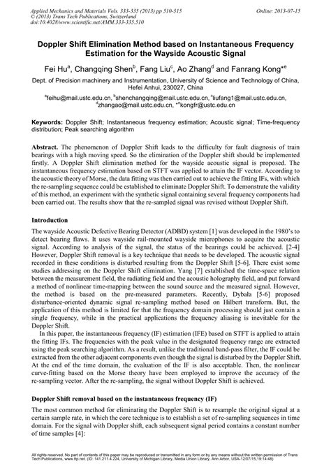 Pdf Doppler Shift Elimination Method Based On Instantaneous Frequency Estimation For The