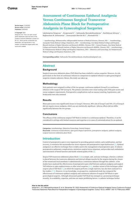 Pdf Assessment Of Continuous Epidural Analgesia Versus Continuous