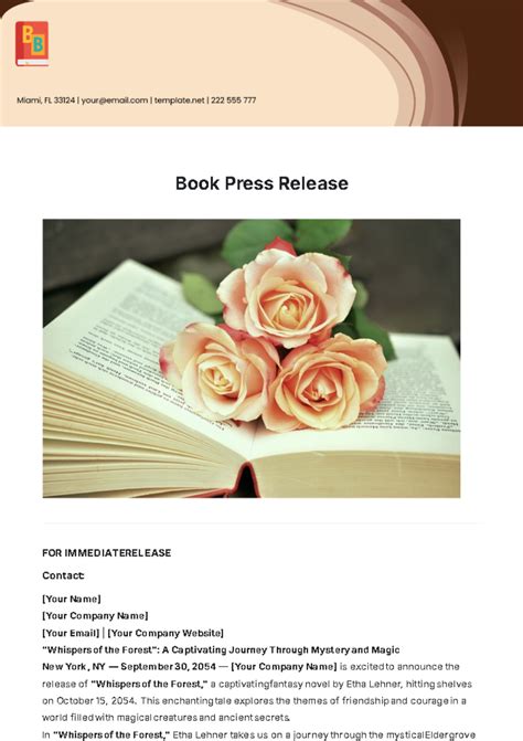 Free Book Press Release Template - Printables