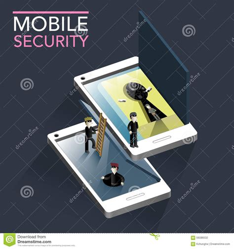 Mobile Security Concept Flat 3d Isometric Infographic Stock Vector