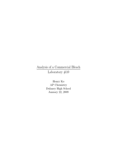 Analysis Of A Commercial Bleach Pdf Titration Chemistry