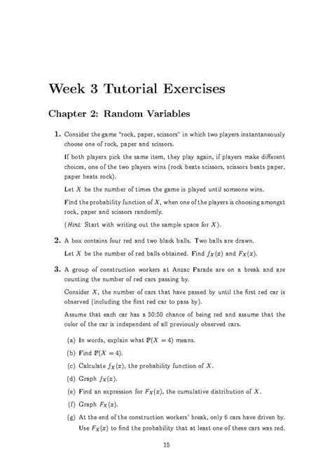 Week3 Tutorial Questions Week 3 Tutorial Exercises Chapter 2 Random Variables 1 Consider The
