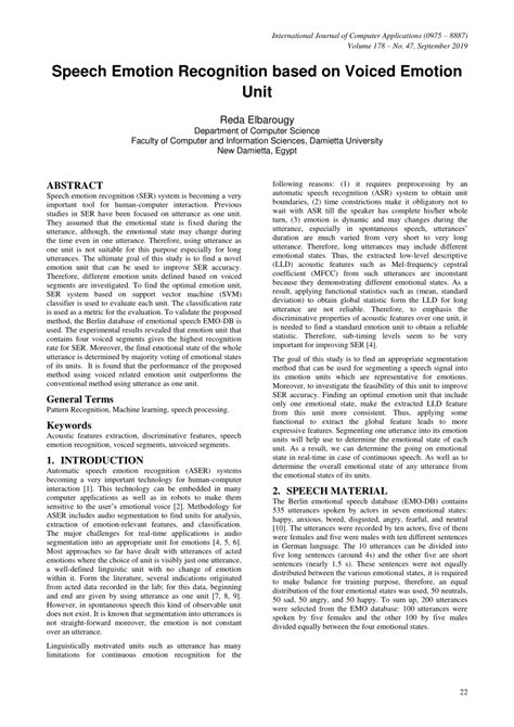 PDF Speech Emotion Recognition Based On Voiced Emotion Unit