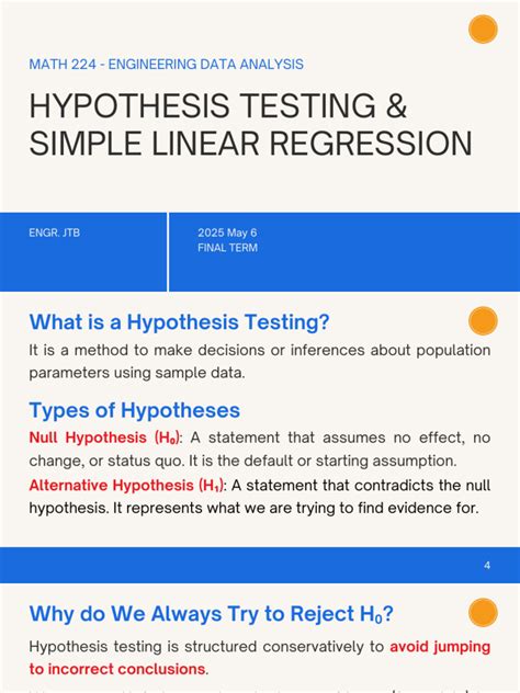Hypothesis Testing Simple Linear Regression Pdf Type I And Type Ii