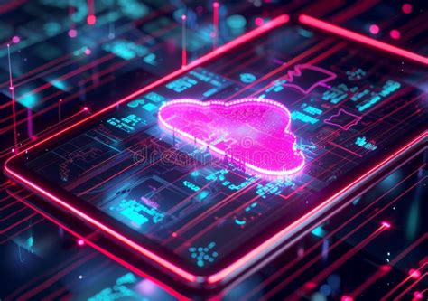 Futuristic Cloud Computing Concept With Neon Lights And Digital