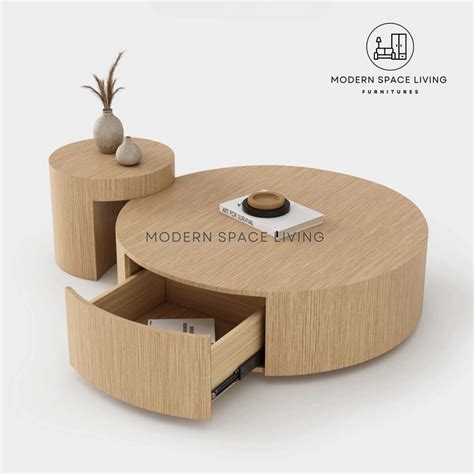 Gior Japandi Round Nesting Coffee Table Modern Space Living