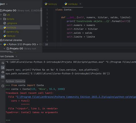 Erro Ao Criar Uma Conta No Python Console Python Entendendo A Orientação A Objetos Alura