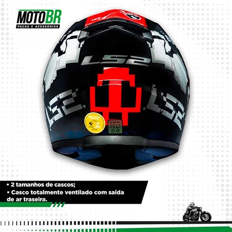 Capacete Original Ls2 Ff358 Classic Bullet Preto Vermelho Motobr