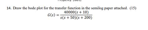 Solved Draw The Bode Plot For The Transfer Function In The Chegg Com