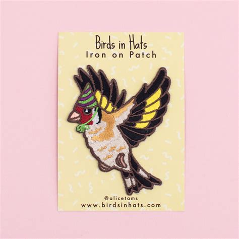 Goldfinch In A Party Hat Patch Iron On Embroidered Bird Etsy