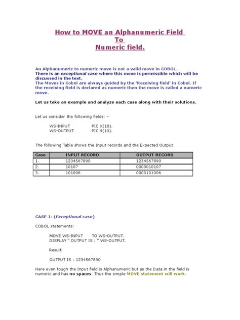 How To Move An Alphanumeric Field Pdf Function Mathematics