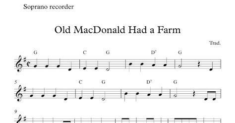 Free Easy Soprano Recorder Sheet Music Old Macdonald Had A Farm