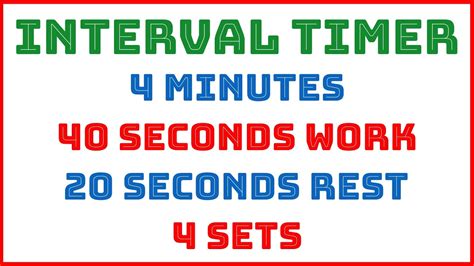 Interval Timer 4 Minute Duration With 40 Second Rounds And 20 Second