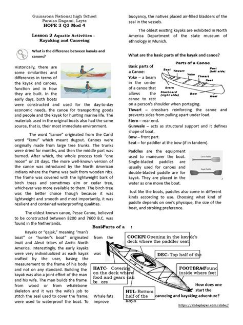 Lesson 2 Aquatics Module Pdf Kayak Canoe