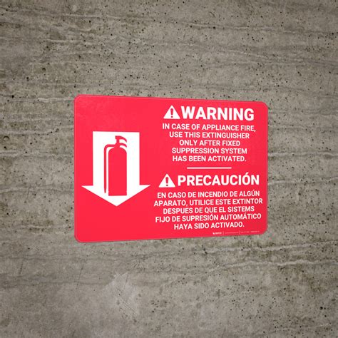 Fire Extinguisher Instruction Warning Bilingual Spanish Wall Sign
