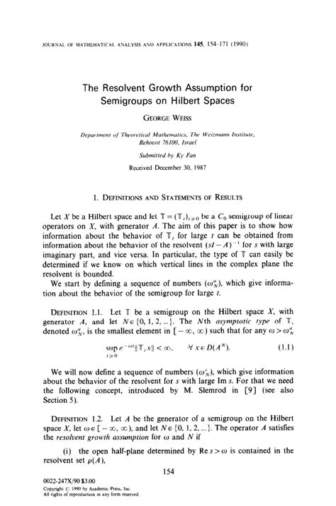 Pdf The Resolvent Growth Assumption For Semigroups On Hilbert Spaces