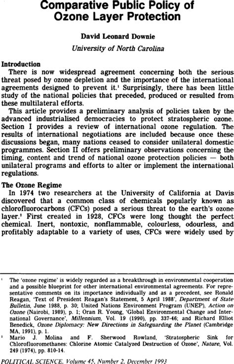 Comparative Public Policy Of Ozone Layer Protection David Leonard