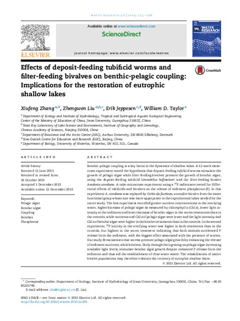 Pdf Effects Of Deposit Feeding Tubificid Worms And Filter Feeding