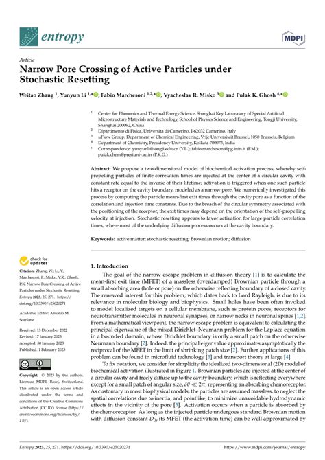 Pdf Narrow Pore Crossing Of Active Particles Under Stochastic Resetting