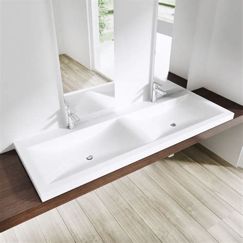 Stone Casted Double Bathroom Basin Drop In Sink Has More Glossy Surface Durovin UK