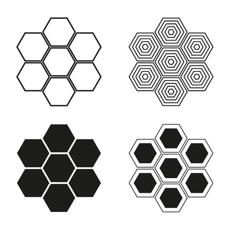 Premium Vector Geometric Hexagon Patterns Set Abstract Honeycomb Icons Black And White