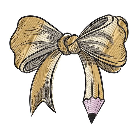 Pencil Bow Embroidery Design Teacher Appreciation Machine Embroidery