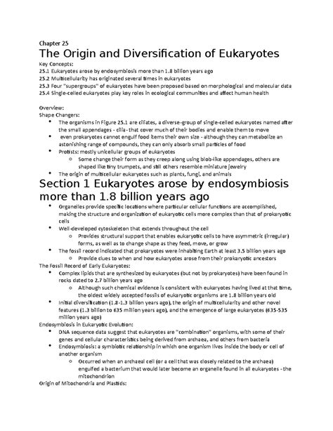 Chapter The Origin And Diversification Of Eukaryotes Professor Vossbrinck Chapter