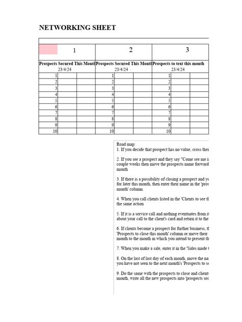 Networking Sheet Pdf Telecommunications Service Industries