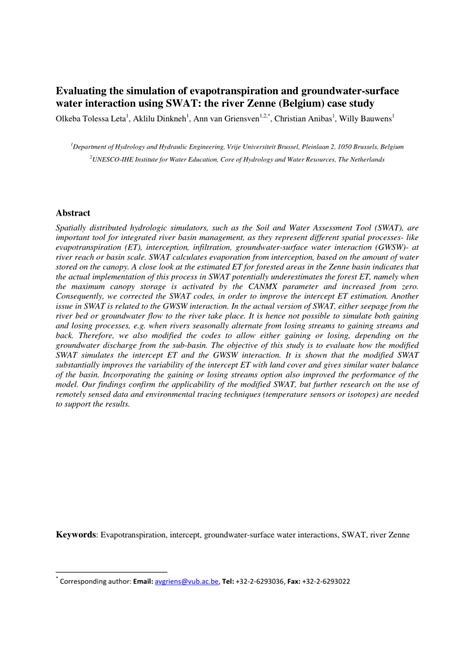 Pdf Evaluating The Simulation Of Evapotranspiration And Groundwater Surface Water Interaction