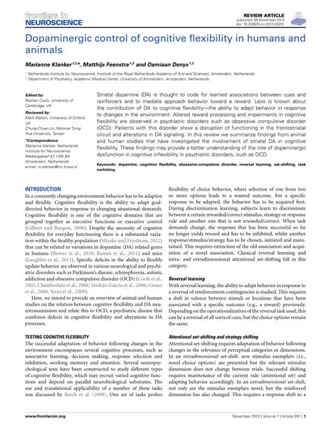 Pdf Dopaminergic Control Of Cognitive Flexibility In Humans And Rats
