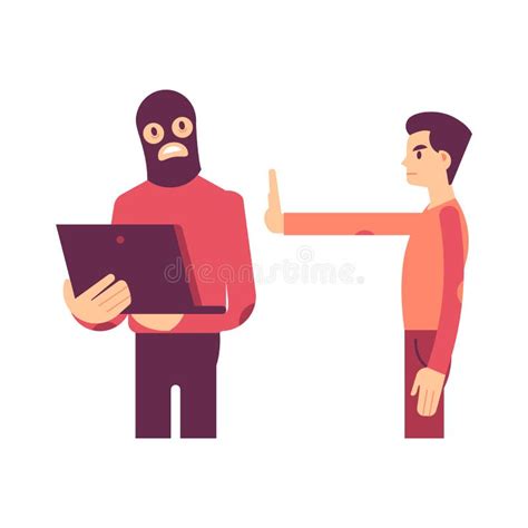 Vector Illustration Of Computer Hacker Trying To Steal Information From Laptop And Man Stopping