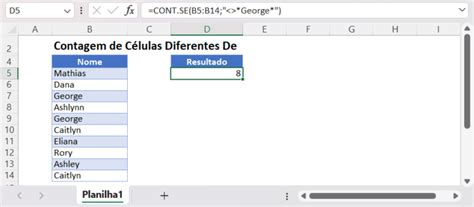 contagem de células diferentes de um texto específico no excel e no