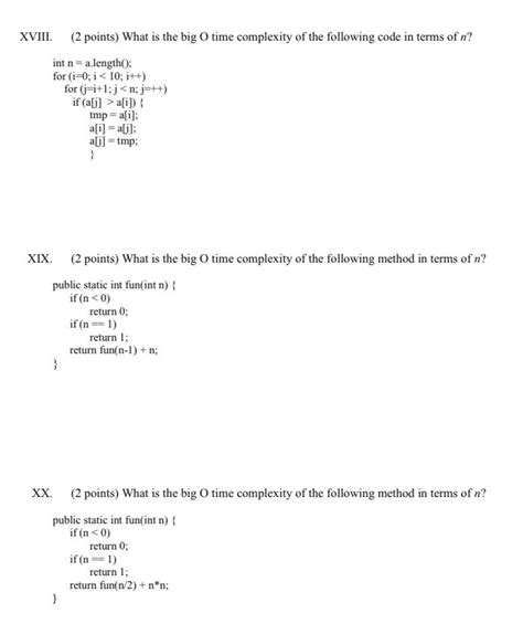solved xviii 2 points what is the big o time complexity