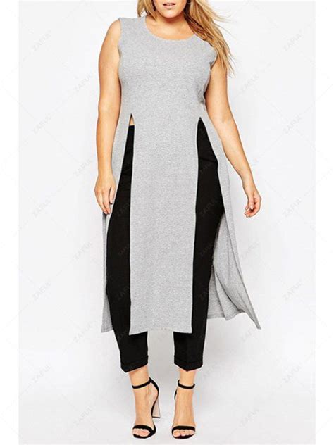 Front Slit Long Plus Size Tank Top In Gray Zaful 2026
