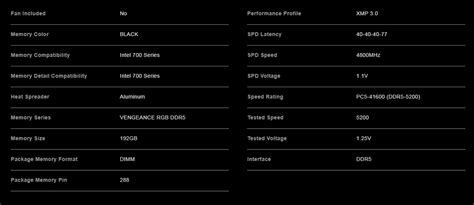 corsair vengeance rgb 192gb 4x48gb black pc5 41600 5200mhz ddr5