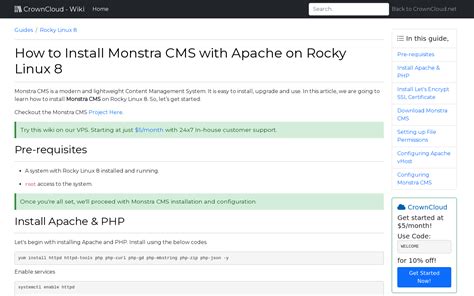 crowncloud wiki how to install monstra cms with apache on rocky linux 8