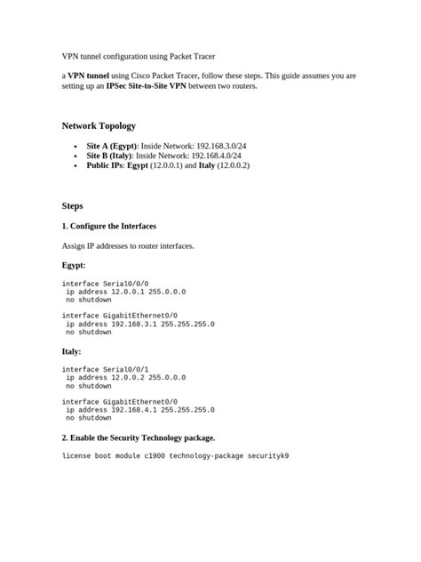 Vpn Tunnel Configuration Using Packet Tracer Pdf Communications Protocols Network Layer