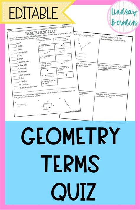 Geometry Terms Quiz This Quiz Is 100 Editable The Quiz Covers Basic