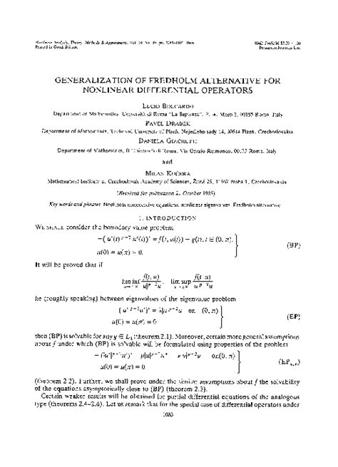 Pdf Generalization Of Fredholm Alternative For Nonlinear Differential Operators