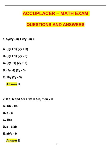 Accuplacer Math Actual 2025 Exam With Questions And Answers Latest 2025 2026 Update 100