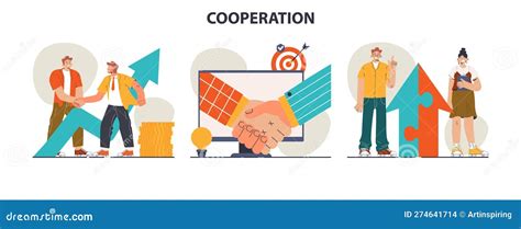 Cooperation Concept Set Collaboration And Teamwork Stock Vector