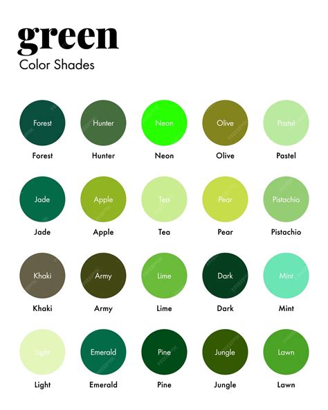 Premium Vector Palette Of Green Shades With Corresponding Names