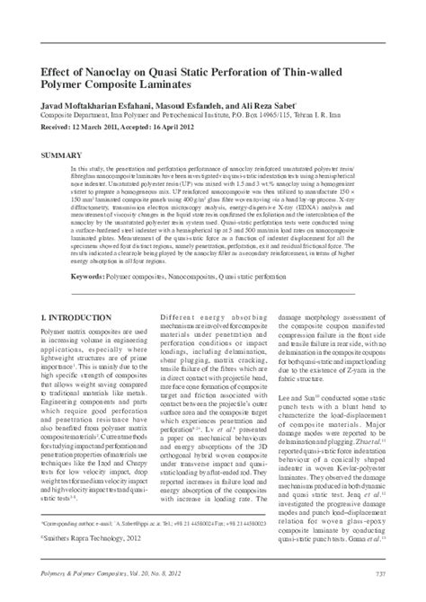 Pdf Effect Of Nanoclay On Quasi Static Perforation Of Thin Polymer Composites Laminates