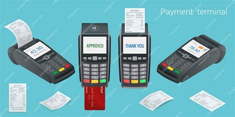 Вектор платежный автомат и кредитная карта. pos-терминал подтверждает ...