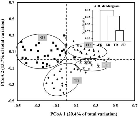 Principal Coordinate Analysis Pcoa Displaying The Dissimilarity In