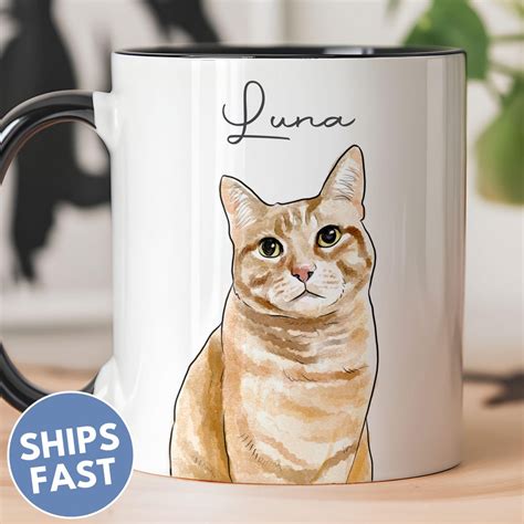 Custom Cat Mugs Using Pet Photo Cat Portrait From Photo Personalized